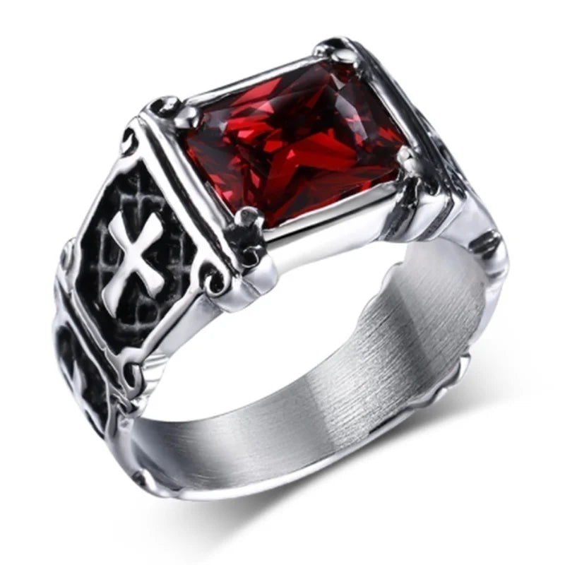 Red Gothic Cross Ring | L'Esprit Gothique